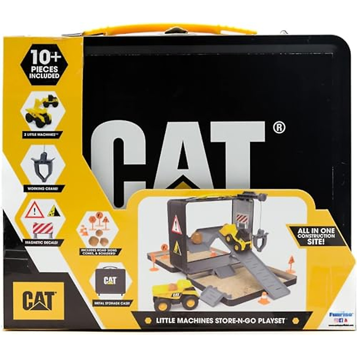 CAT Construction Toys, Store N Go Construction Playset with Travel Case, Ages 3+, 2 Little Machines Vehicles & Assortment of Construction Site Accessories, Quality, Durable & Realistic