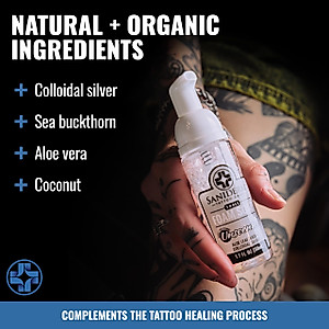 Saniderm Foaming Tattoo Soap (8.45oz Home Size) – Gentle Soap for Tattooed Skin, Infused with Antimicrobial Colloidal Silver, Aloe Vera, and Nourishing Sea Buckthorn Oil
