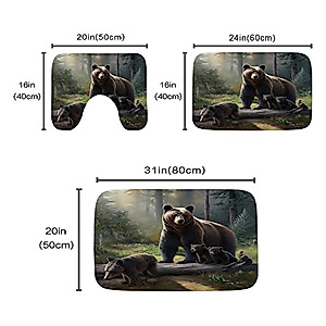 Lifeasy Black Bear Bathroom Rugs and Mats Sets, 20 x 31 Large Memory Foam Bath Mat, 16 x 20 U-Shaped Contour Shower Mat Non Slip Absorbent, Bath Rugs 16 x 24 Inches