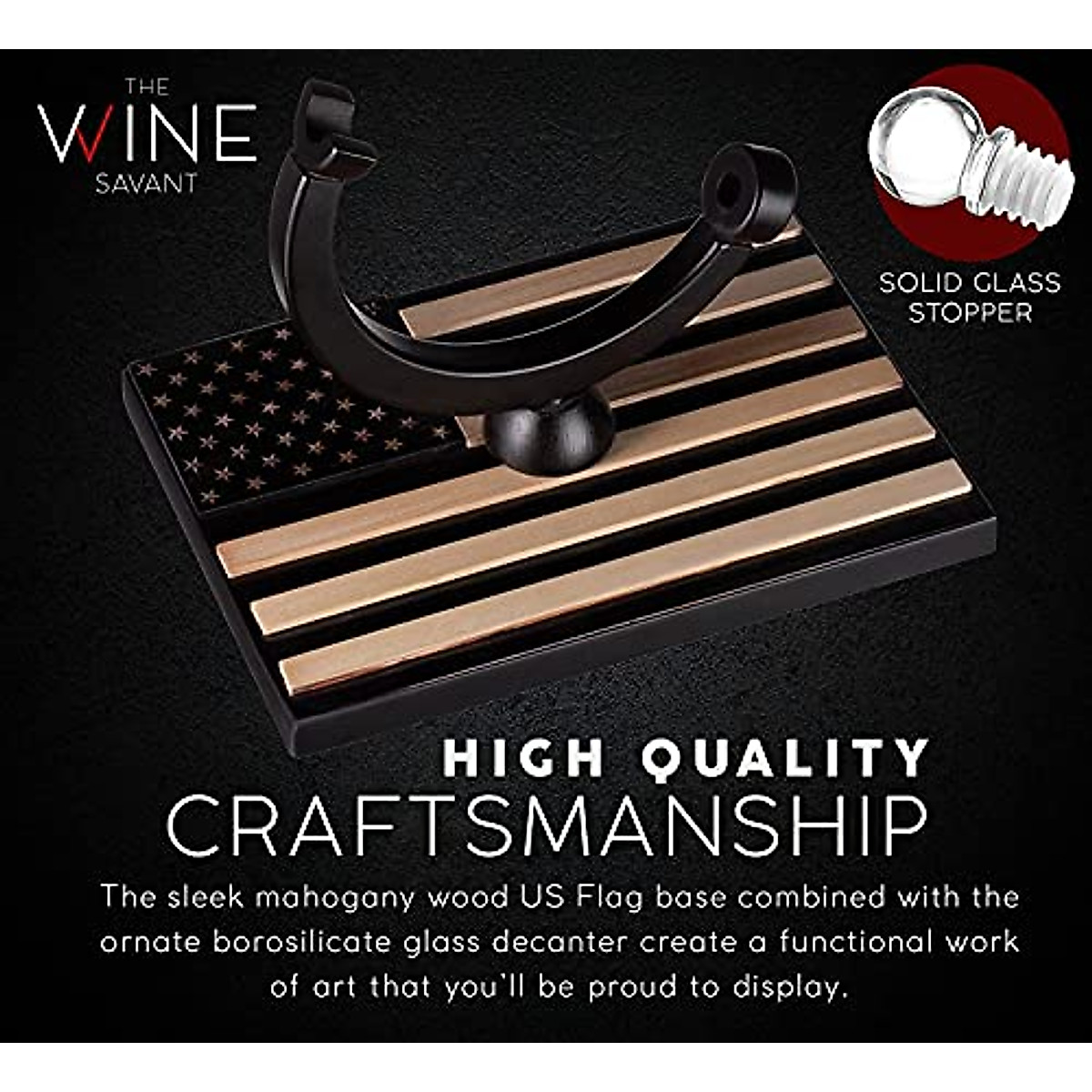 Father's Day Whiskey Decanter Set with 4 Liquor Glasses Air Force Whisky Decanter & Glass Set with Wood Base & 9 Whiskey Stones - US Airforce Gifts for Men - Globe Bourbon & Scotch Gifts for Dad