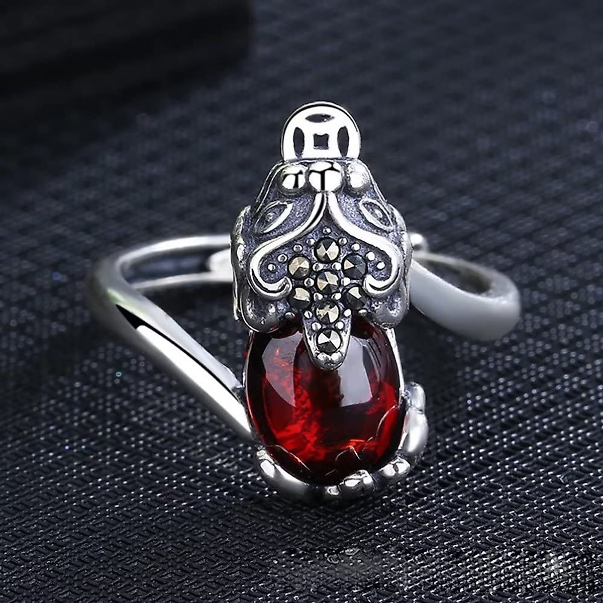 Renning Feng Shui Ring PiXiu Mantra Rings Protection Wealth Ring 925 Sterling Silver Open Adjustable Ring for Men Women