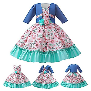 Ikevan 4 to 13Years Children Cute Sundress 2023 Children's Clothing Girl's Dress Two Piece Printing Skirt (Green, 8-9Years)