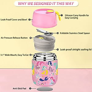 Healthlif 17oz Thermo for Hot Food, Vacuum Soup Thermo Small Kids Hot Food Container with Spoon, Stainless Steel Lunch Box Insulated Food Jar Leak Proof Soup Thermo for Adult Kids（Pink）