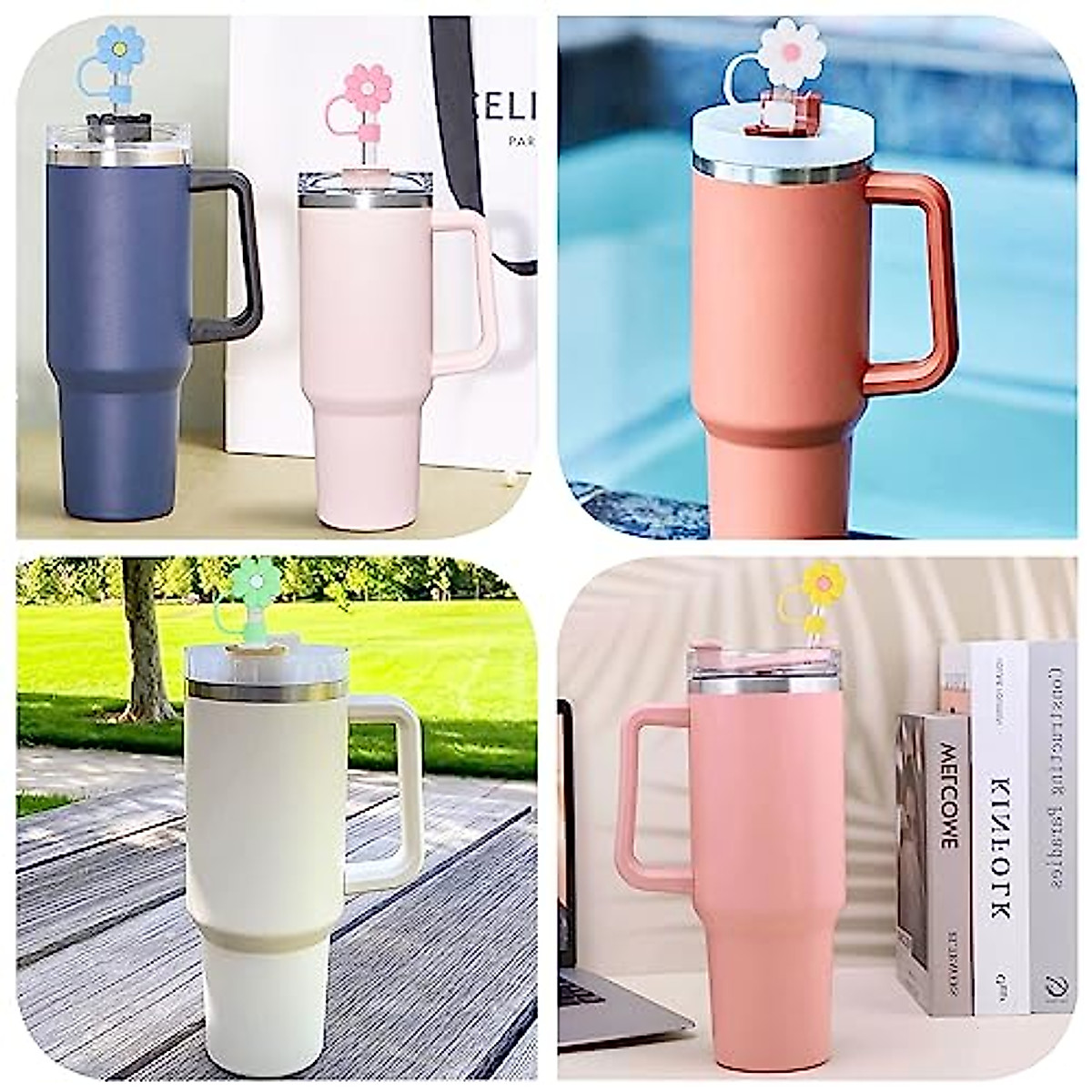 8Pcs Stanley Straw Cover Cap 10mm Cute Silicone Daisy Straw Topper Compatible with Stanley 30&40 Oz Tumbler with Handle Straw Tip Covers for Simple Modern Tumbler Accessories Reusable Straws Protector