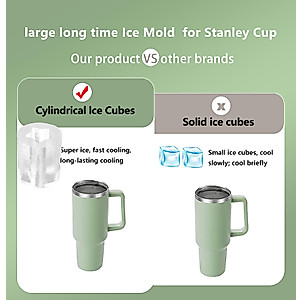 Ice Cube Tray for Stanley Tumbler Cup,Silicone Ice Cube Molds with Lid Cylinder, 30-40 oz Tumbler Ice Mold for Chilling Cocktails, Coffee, Drinks, Whiskey, Easy Fill and Release Ice Maker (green)