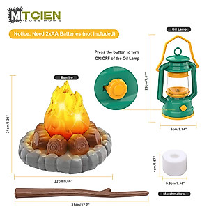 MITCIEN Pretend Camping Toys Play Set, Campfire, Play Food Toy Food for Kids with Oil Lantern, Pretend Fruits Vegetables Cutting, S'Mores, Indoor Outdoor Toys for Toddler