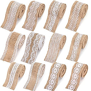 VGOODALL Jute Ribbon, 12PCS Burlap Lace Ribbons Craft Ribbon 26 Yards for Crafts Gift Wrapping Rustic Decor