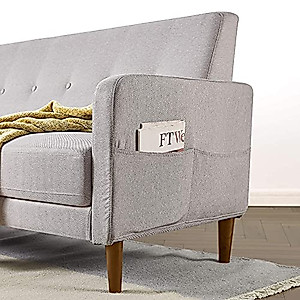 Mellow Adair Mid-Century Modern Loveseat/Sofa/Couch with Armrest Pockets, Light Grey