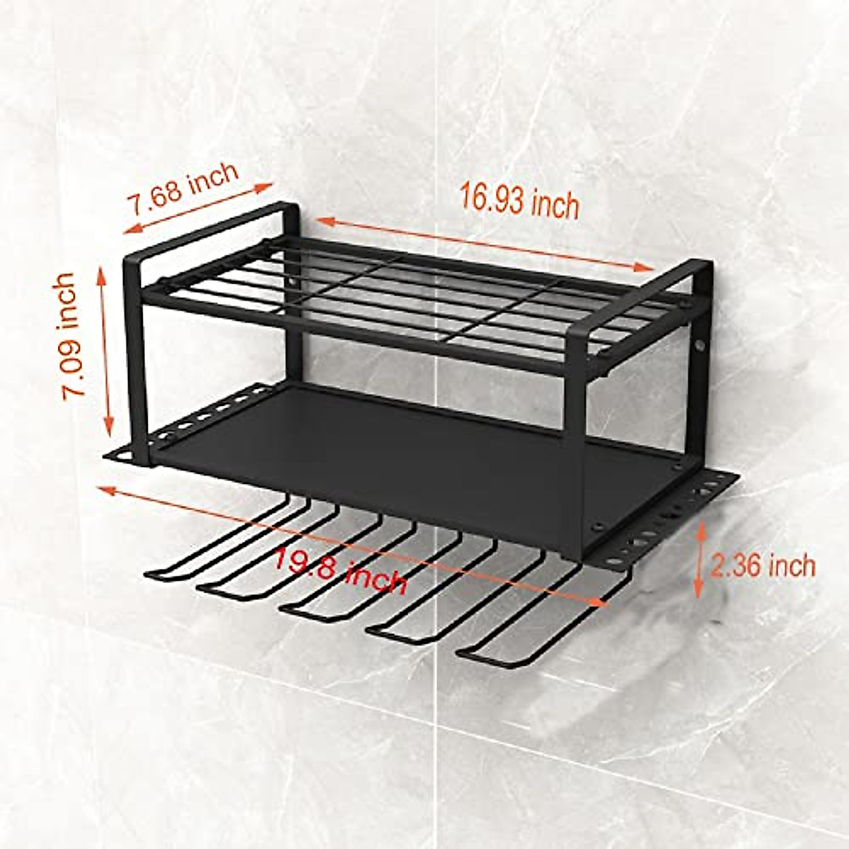 Power Tool Organizer Wall Mount, Drill Holder Wall Mount, Heavy Duty Power Tool Storage Rack, Floating Tool Shelf for Power Tools Cordless Drill Charging Station, Black