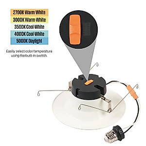 Westinghouse 5141100 11 Watt (80 Watt Equivalent) 5-6 Inch Recessed LED Downlight with Color Temperature Selection, Dimmable, Energy Star, Medium Base, White Trim