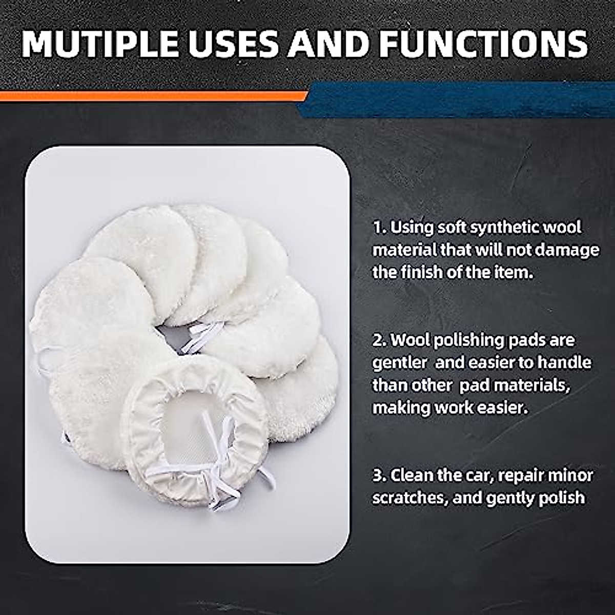 Boomersun 8 Pack 6“ Wool Buffing Pad - Free Adjustment of Tightness, Fit for 5" to 6" Wool Buffer Polishing Pads for Car & Motorcycle Polishing, Glass Grinding