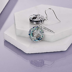 POPLYKE Celtic Tree of Life Earrings for Women Sterling Silver Family Tree Dangle Drop Earrings with Blue Crystal (Blue Crystal Tree Earrings)
