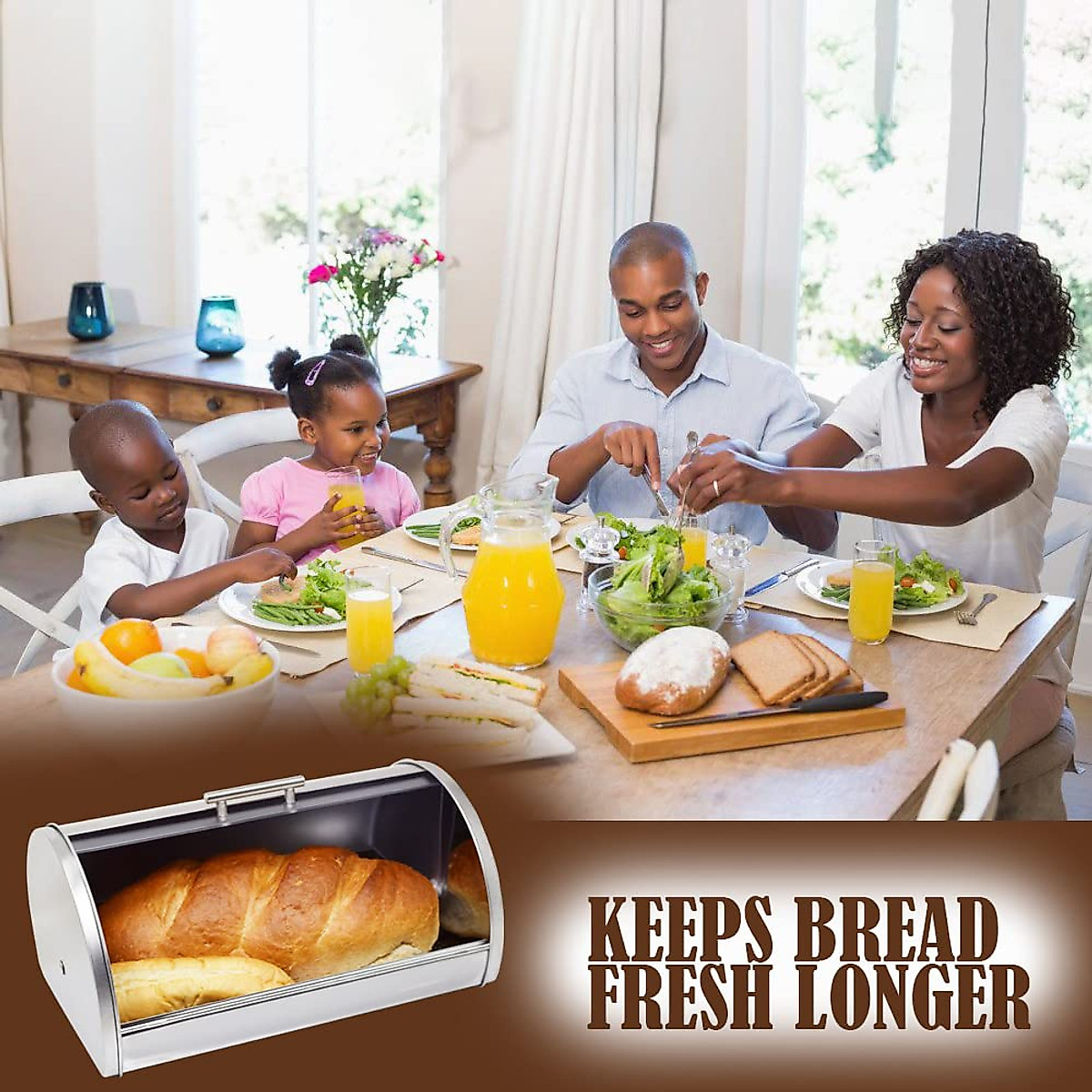 Galashield Bread Box for Kitchen Countertop | Bread Holder Storage Container | Bread Bin Stainless Steel with Frosted Acrylic Roll Top