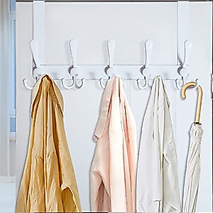 WEBI Over The Door Hook Door Hanger Hook Rack with 5 Tri Hooks for Hanging Coats, Over The Door Towel Rack Towel Hanger Door Coat Hanger Over Door Coat Rack for Bathroom,Behind Back of Door,White