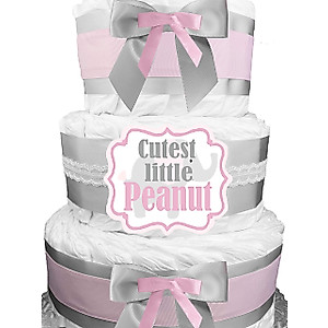 Elephant Diaper Cake - Cutest Little Peanut - Pink and Gray