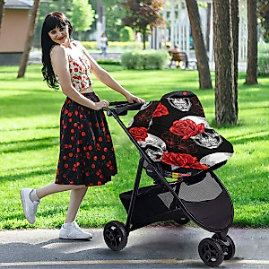 Nursing Cover Breastfeeding Scarf Skull and Red Roses- Baby Car Seat Covers, Stroller Cover, Carseat Canopy (v)