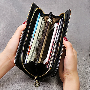a266XDKSJK Personalized Photo Wallet Women Leather Wallet Clutch Wallet with Wristlet handbag Coin Purse Card package best gift for women（Black Double Side）