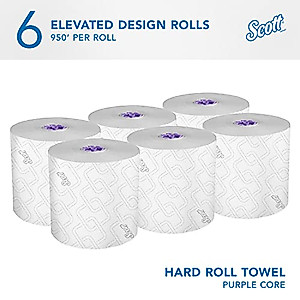 Scott® Essential High-Capacity Hard Roll Towels (02001), with Elevated Design and Absorbency Pockets™, for Purple Core Dispensers, White, Unperforated, (950'/Roll, 6 Rolls/Case, 5,700'/Case)