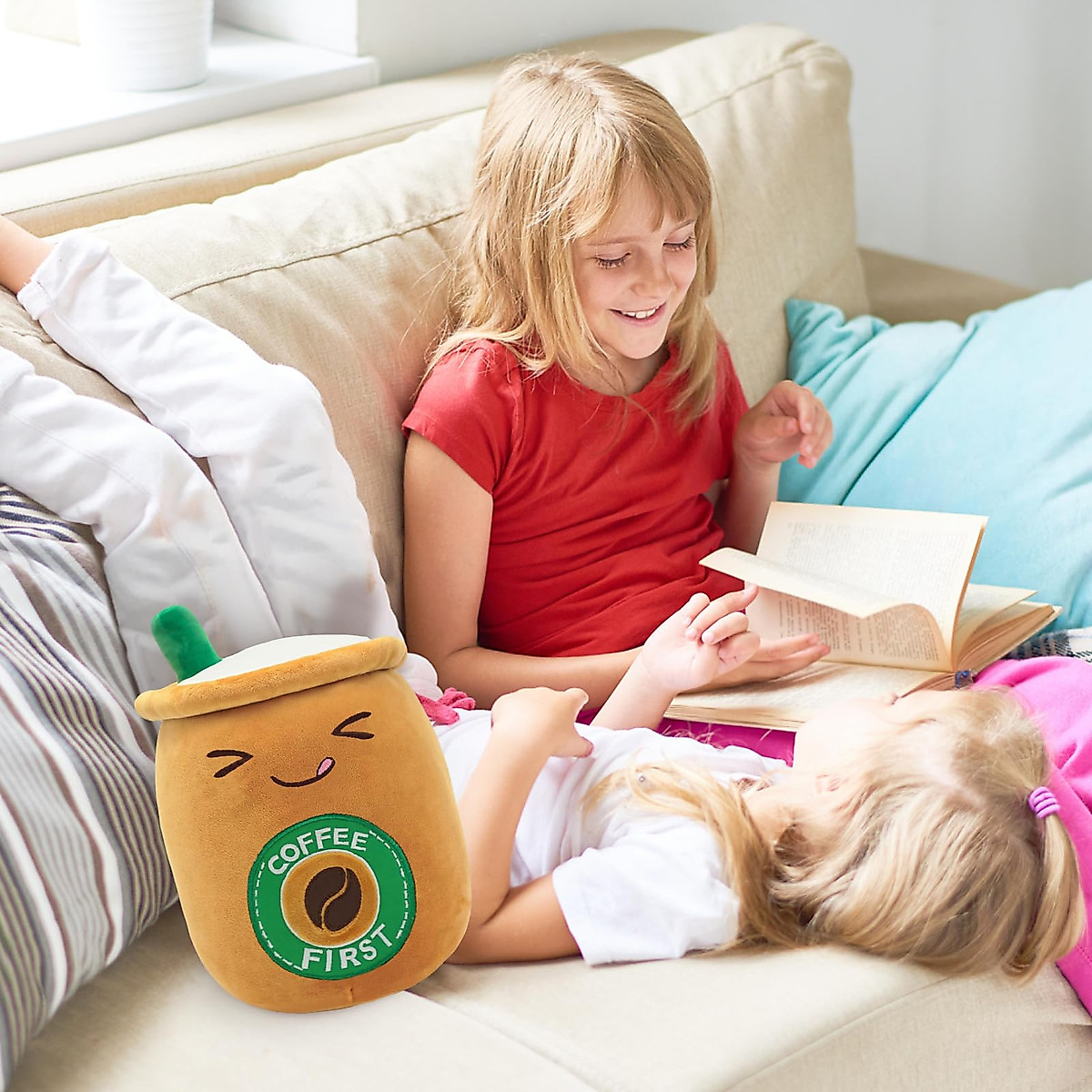 Ditucu Cute Coffee Cafe Cup Boba Plush Kawaii Bubble Plushie Milk Tea Pillow Soft Stuffed Animals Toys Gifts for Kids Brown 13.7 inch