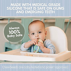 Chewbeads - Brooklyn Teething Toy - Silicone Teething Ring & Wood Teether for Infants, Babies & Toddlers - Baby Teether & Modern Baby Rattle - Medical Grade Silicone Baby Toy 3-6 Months - Mint