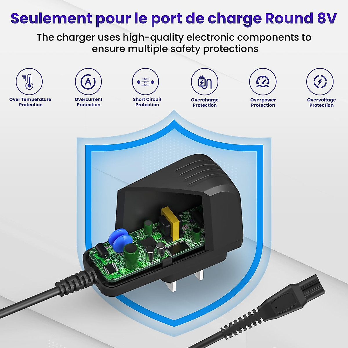 XXSZHY 8V HQ850 Shaver Charger Fit for Philips HQ850 Power Cord - Norelco One Blade QP2630 QP2530 Oneblade Razor Supply Adapter Replacement 3.3FT (8v 100ma)