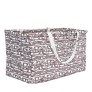 Household Essentials Canvas Utility Tote with Handles, Rectangular Krush Tote, Water-Resistant Vinyl Lining, Large Capacity, Durable and Versatile, Tan Geometric Pattern