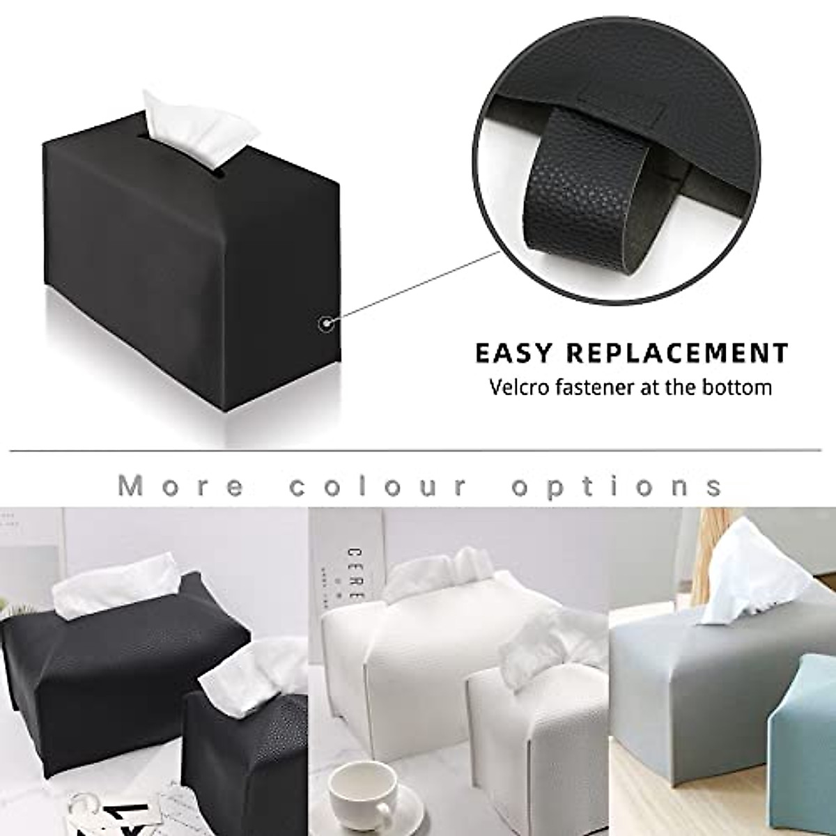 JanYoo Tissue Box Cover,Rectangle PU Leather Tissue Box Holder - Decorative Holder/Cover for Bathroom Vanity Countertop, Night Stands, Office Desk & Car 24X12.5X12.5cm - Black