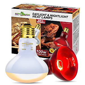 REPTI ZOO 100W Reptile Heat Lamp Bulbs Combo, Upgraded 2 Pack Day & Night Basking Spot Light, UVA Daylight Heating Lamp & Infrared Heat Lamp for Reptiles & Amphibians