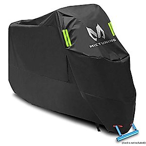 MICTUNING Motorcycle Cover Waterproof Outdoor 210D Oxford 104 Inch All Season Universal - Dirt Bike Cover Sun Protection Tear-Proof Windproof with Cloth Lock-Holes & Reflective Strip(104’’×41’’×49’’)
