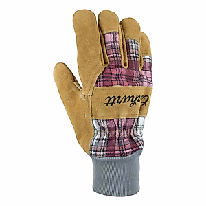 Carhartt womens Insulated Suede Work With Knit Cuff Winter Gloves, Wild Rose Plaid, Small US