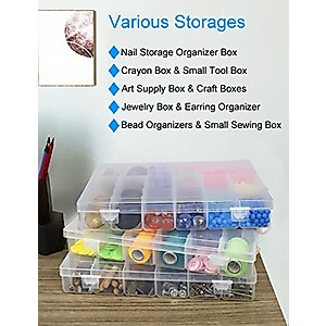 Hlotmeky Bead Organizer Box 3 Pack Plastic Craft Organizer 36 Grid Compartment Organizer Box with Dividers Clear Tackle Box