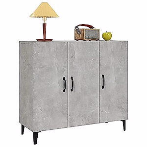 loibinfen Sideboard Buffet Server Storage Cabinet with Doors, Console Table Home Kitchen Sideboard with Black Megal Legs, Dining Room Furniture Entryway Cupboard, Concrete Gray 35.4"x13.4"x31.5" -AA