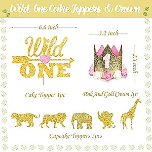Wild One Birthday Decorations Girl, Homond 1st Birthday Girl Decorations Supplies Kit, Boho Floral 1st Birthday Pink