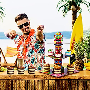 3 Tier Hawaiian Cupcake Stand Tiki Torch Cupcake Holder Luau Theme Cake Holder Decorations Tropical Cupcake Dessert Holder for Summer Pool Beach Birthday Party Supplies (1 Pack)