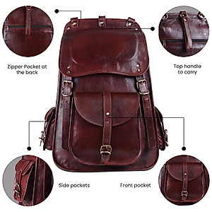 Handmade World Vintage Full Grain 21 Inch Leather Laptop LARGE Backpack Casual Bookbag Daypack Camping Travel Rucksack Knapsack