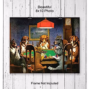 Dogs Playing Cards - Unframed Wall Art Print - Great Home Decor for Game Room or Man Cave - Awesome Gift For Animal Lovers - Ready to Frame (8X10) Photo