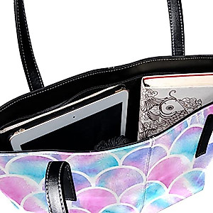 Mermaid Scale Pink Blue Leather Tote Shoulder Bag for Women Satchel Handbag