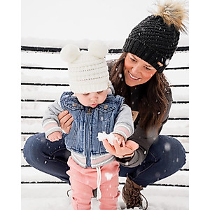 Funky Junque Exclusives Double Pom Baby Infant Beanie Knit Warm Winter Double Pom Pom Skull Cap Hat Ivory - Double Pom