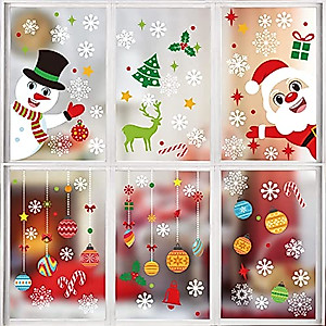 KIMOBER 150 PCS Christmas Window Clings,Santa Claus Snowman Christmas Balls Window Glass Decorations for Party Supplies