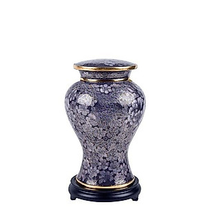 Perfect Memorials Medium Purple Flowers Cloisonne Cremation Urn - Wood Base