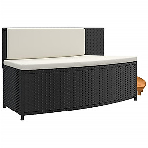 vidaXL Hot Tub Surround with Spa Bench, Storage Shelf, and Spa Step - Durable PE Rattan and Powder-Coated Steel Construction, Solid Acacia Wood Step, and Comfortable Cushions - Black