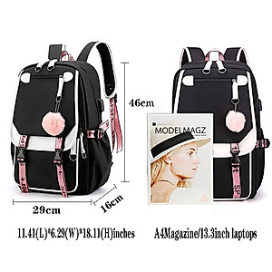 Stylifeo Teenage Girls' Backpack, Middle School Backpack Students Bookbag Daypack for Teen Girls,with USB Charge Port (Black and White)