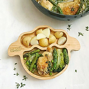 Bamboo Baby Plate with Suction - Kids and Toddler Suction Cup Plate for Babies, Non-toxic All-Natural Bamboo Baby Food Plate Stays Cool to the Touch for Baby-Led Weaning (Lamb - Green)