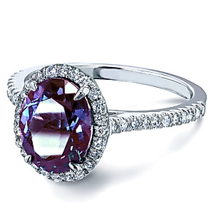 Kobelli 2 3/5 Carat Oval Halo Lab Alexandrite and Diamond Engagement Ring 14K White Gold - Size 6