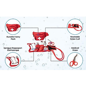 Primacare KB-9181 Professional Series Blood Pressure kit with Sprague Rappaport Stethoscope, Fanny Pack Aneroid Combo for Medical Emergencies and First Aid Purposes, Red, 8x2x6 inches