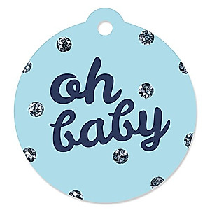 Hello Little One - Blue and Silver - Boy Baby Shower Favor Gift Tags (Set of 20)