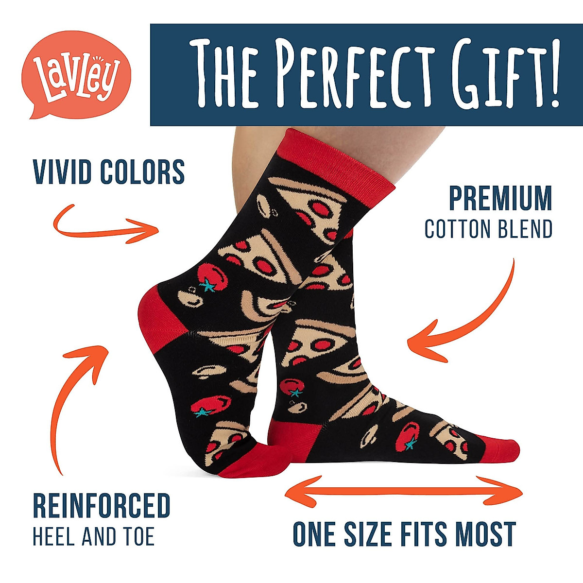 Lavley If You Can Read This, Bring Me Funny Socks - Novelty Gifts for Men, Women and Teens (US, Alpha, One Size, Regular, Regular, Pizza)