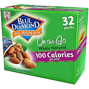 Blue Diamond Almonds Whole Natural Raw Snack Nuts, 100 Calorie Travel Bags, 32 count