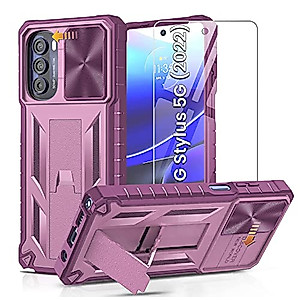 for Motorola Moto G-Stylus 5G-2022 Case: Military Grade Drop Proof Protection Cover with Kickstand | Matte Textured Rugged Shockproof TPU | Protective Phone Case for Moto G Stylus(Pink Purple)