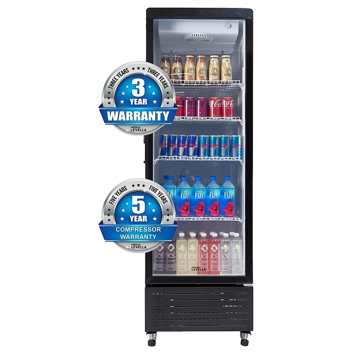 PremiumLevella Glass Door Display Refrigerator 10.0 cu ft Commercial Beverage Cooler Merchandiser With Sleek LED Light Strip
